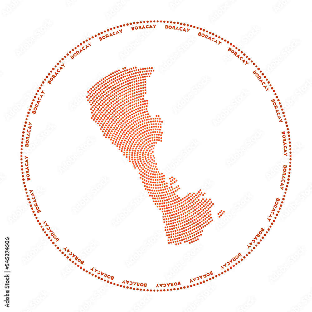 Boracay round logo. Digital style shape of Boracay in dotted circle ...