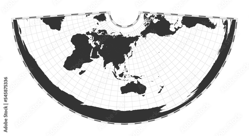 Vector world map. Conic equidistant projection. Plan world geographical ...