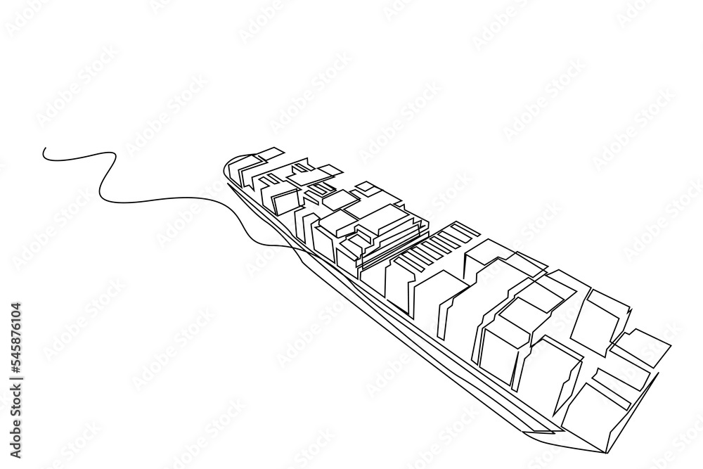 big ship trade transport container sea ocean one line drawing Stock ...