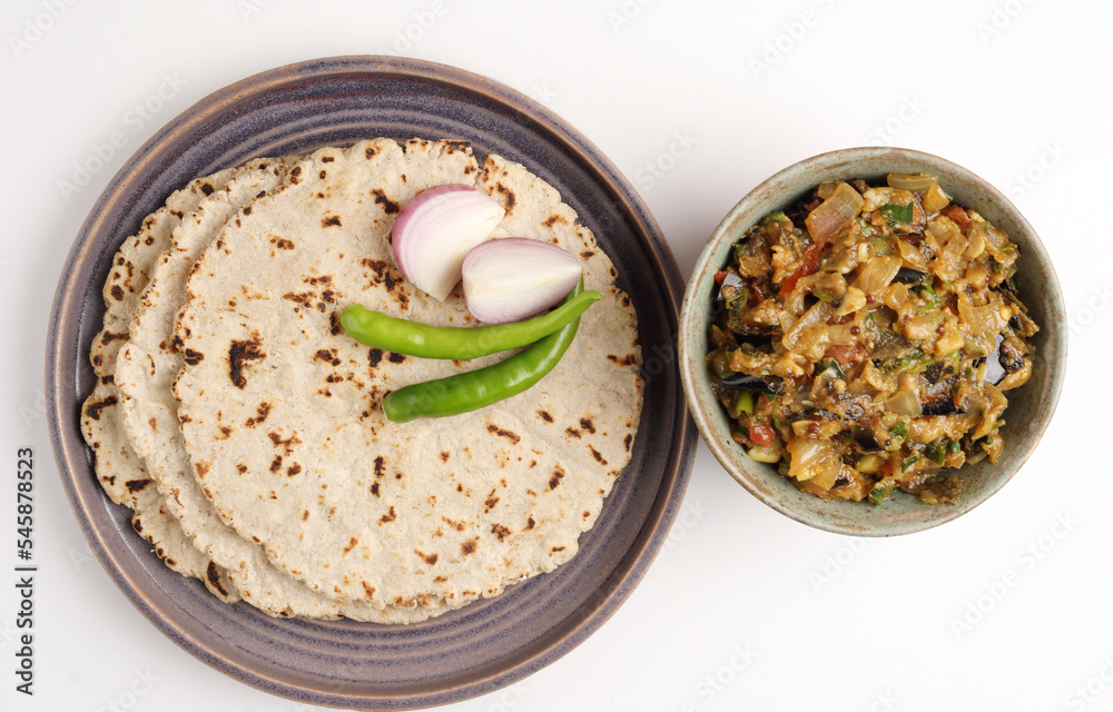 indian village food, Jowar Roti or Indian bread, served with roasted ...
