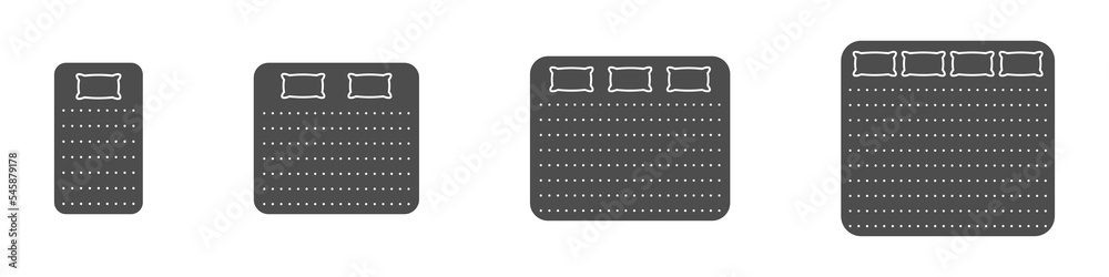 Mattress and Bed Size Dimension Black Silhouette Icon Set. Bed Length ...