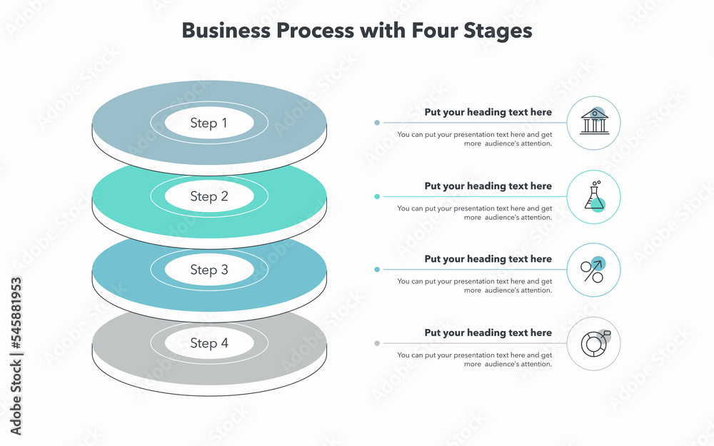 Simple business process template with four colorful stages. Flat ...