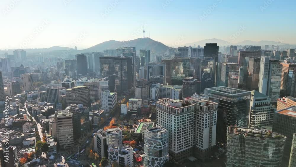 Seoul: Aerial view of capital city of South Korea, skyline with modern ...