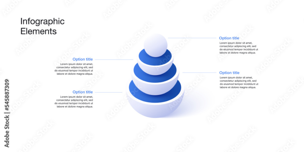Business process chart infographics with 4 step spheres. Pyramid ...
