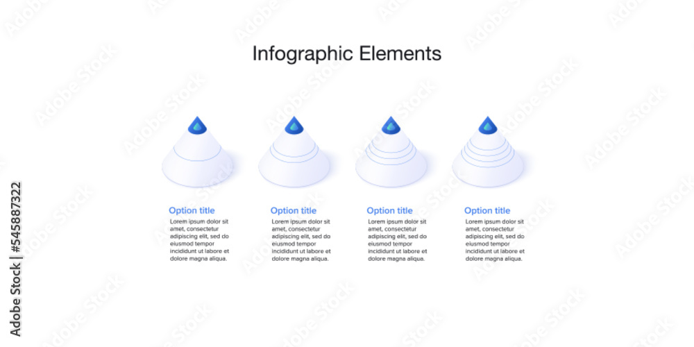 Business process chart infographics with 4 step cones. Cubic corporate ...
