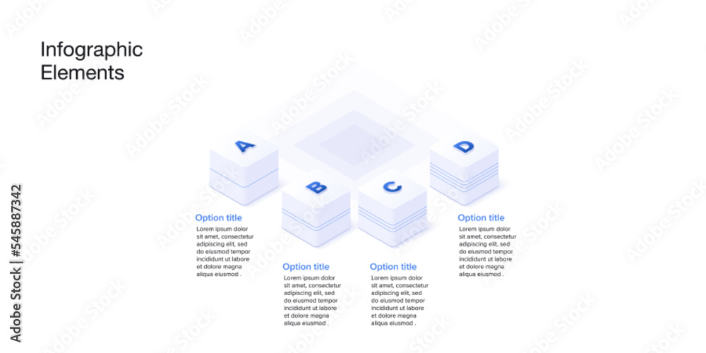 Business process chart infographics with 4 step cubes. Cubic corporate workflow graphic elements ...