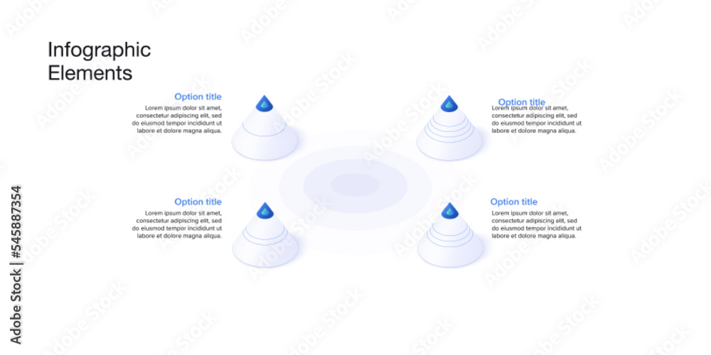 Business process chart infographics with 4 step cones. Cubic corporate ...