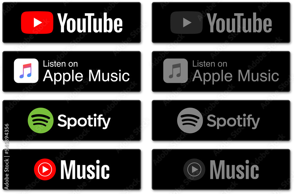 Popular Music streaming service listen on badges set. Popular music ...