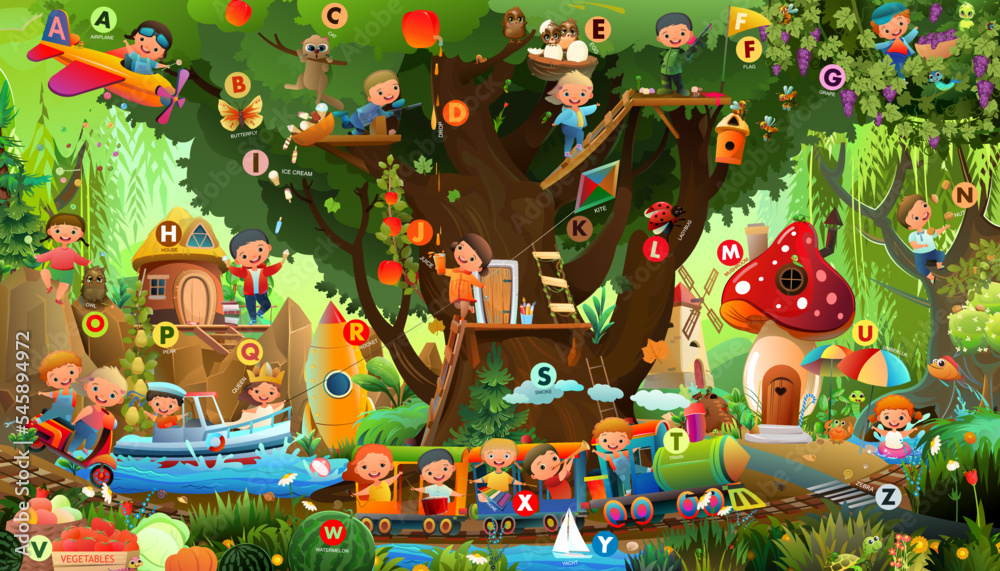 Children alphabet. ABC letters and objects. Wallpaper in nursery for ...