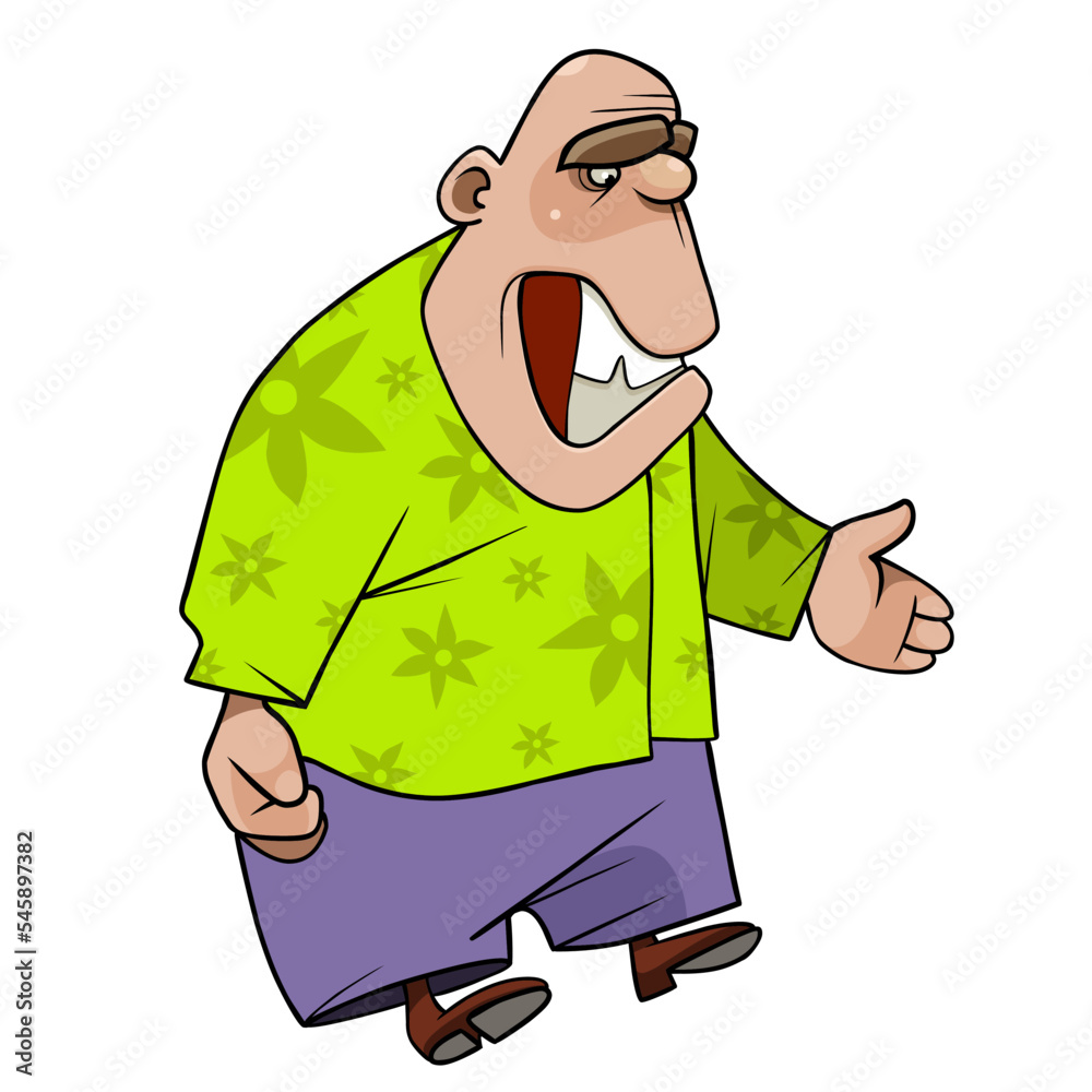 cartoon funny fat man smiling showing his hand Stock Vector | Adobe Stock