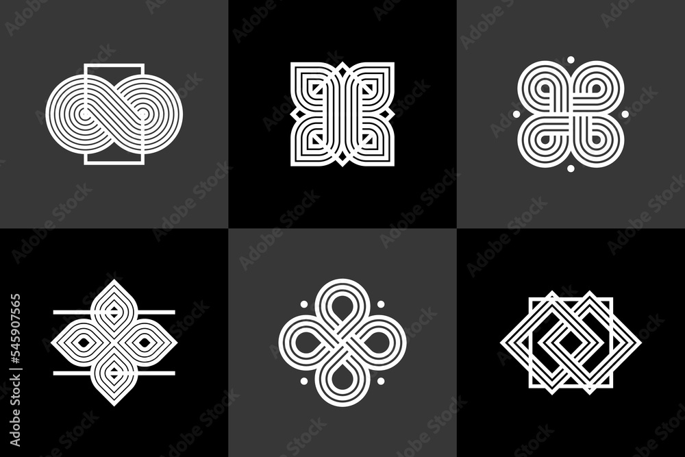Abstract geometric linear symbols vector set, graphic design elements ...