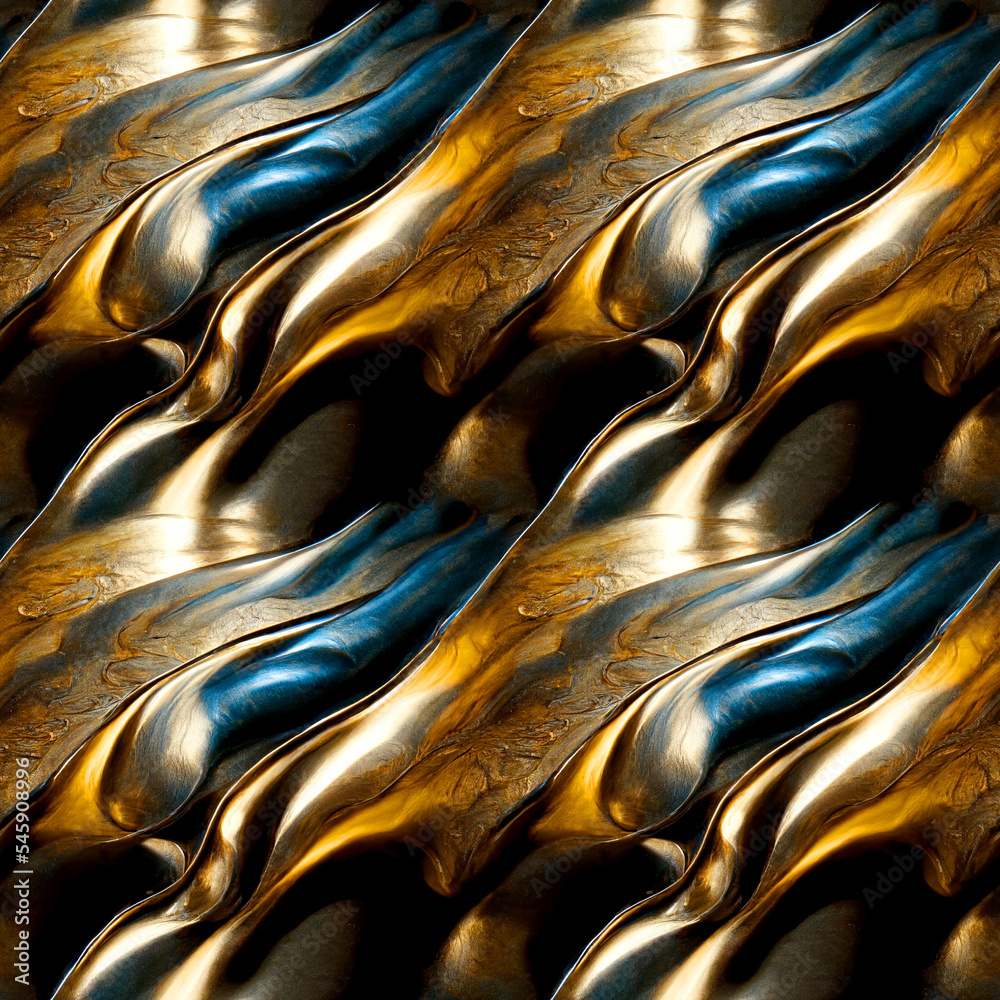 Metallic texture seamless pattern. Liquid metal waves, golden flow. Ai ...