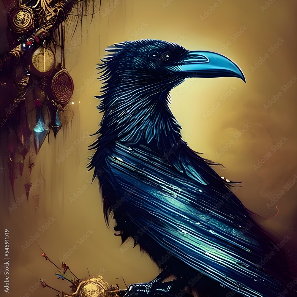 gothic art, raven sitting on a stack of old books on a gothic styled ...