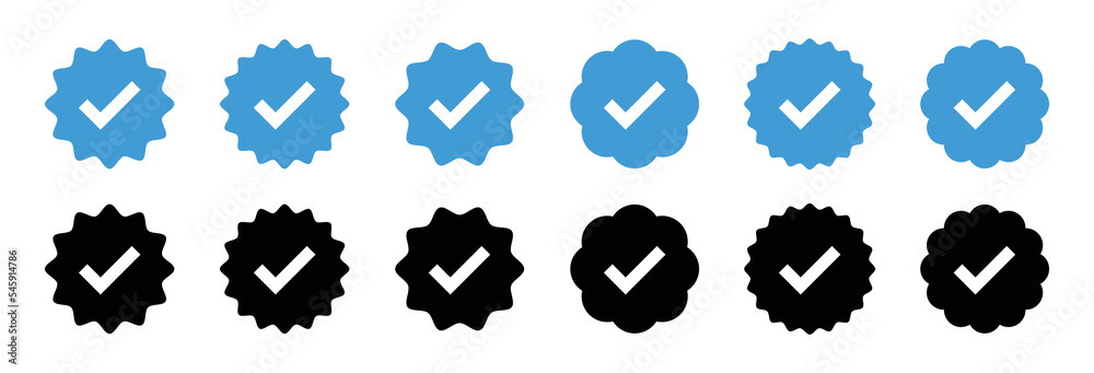 Verified badge icon set. Profile verification icon collection isolated ...