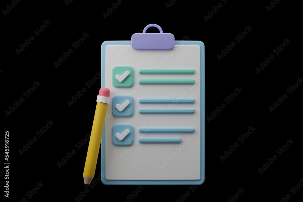 3D rendering illustration Cartoon minimal clipboard task management ...