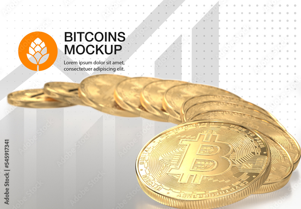 Golden Bitcoin Mockup Stock Template | Adobe Stock