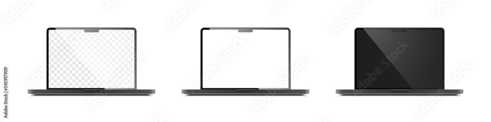 Laptop. Laptop mockup with white, black and transparent Screen. Laptop ...