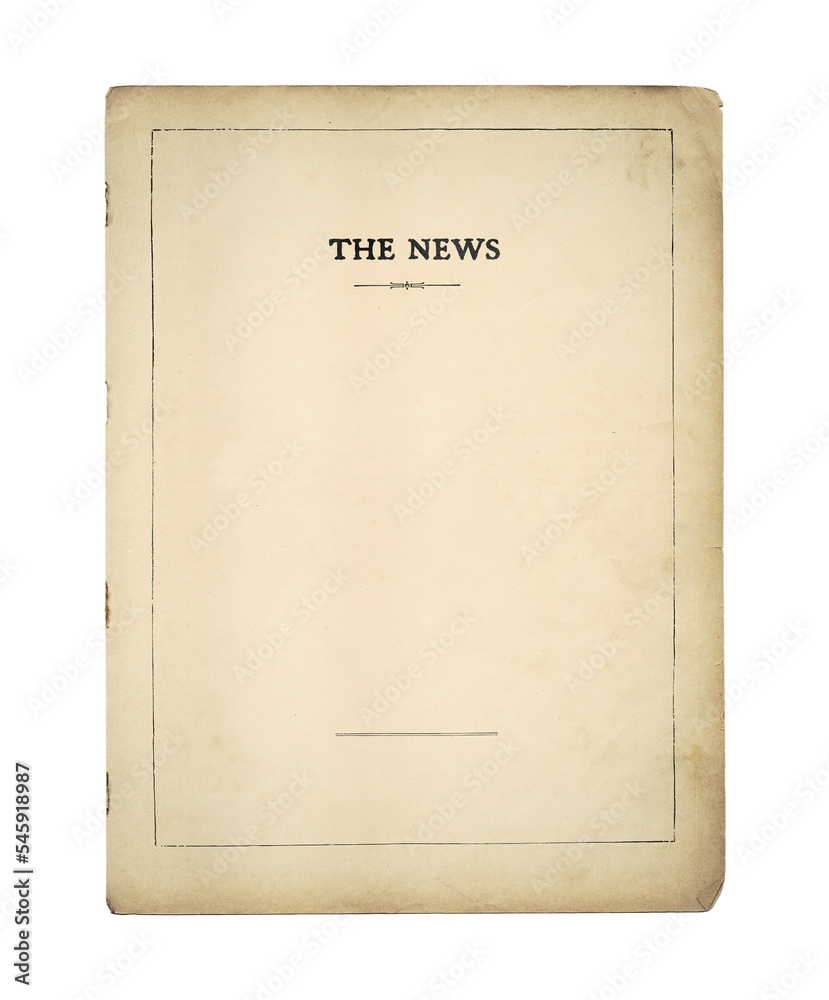 Isolated aged paper sheet from an old book, with a line frame drawing ...