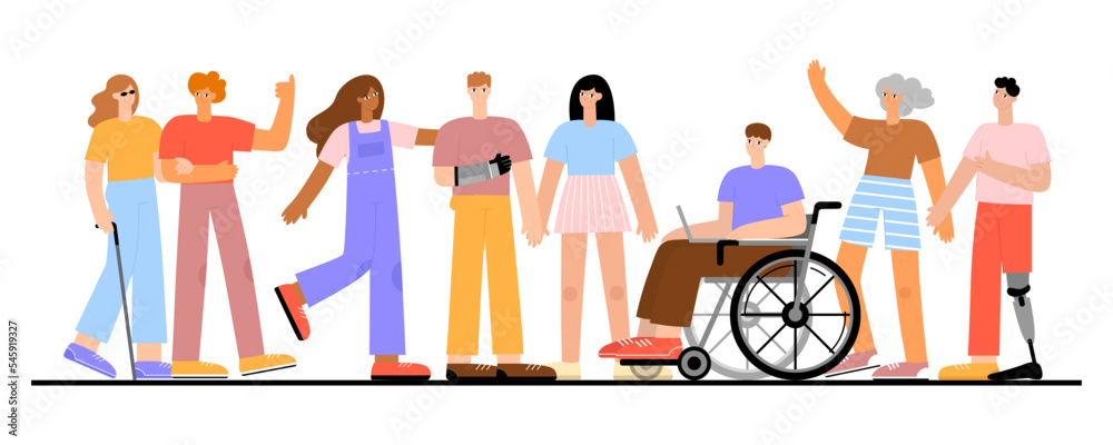 Multiracial group of people with disabilities. Set of different people ...