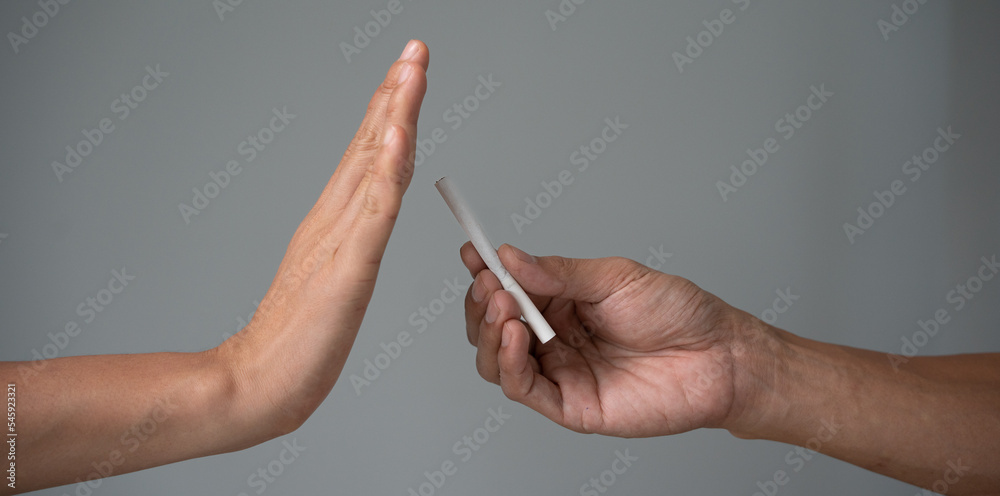 No smoking. Man stop smoke, refuse, break take cigarette. quit smoking ...