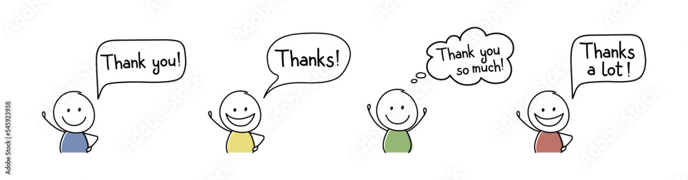 Smiley cartoon people with text - thank you, thanks. Vector Stock ...