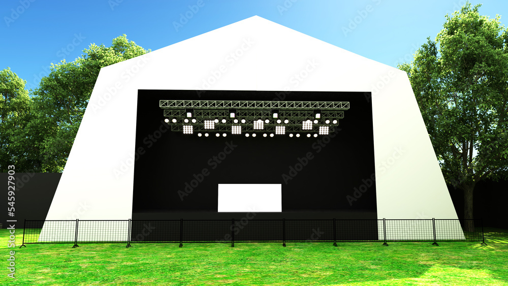 Stage rigging truss system with blank backdrop concert performance ...