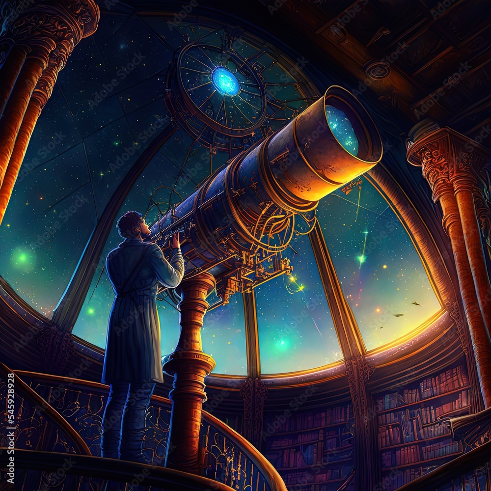 Space observatory with big telescope, fantasy, scene in syberspunk ...