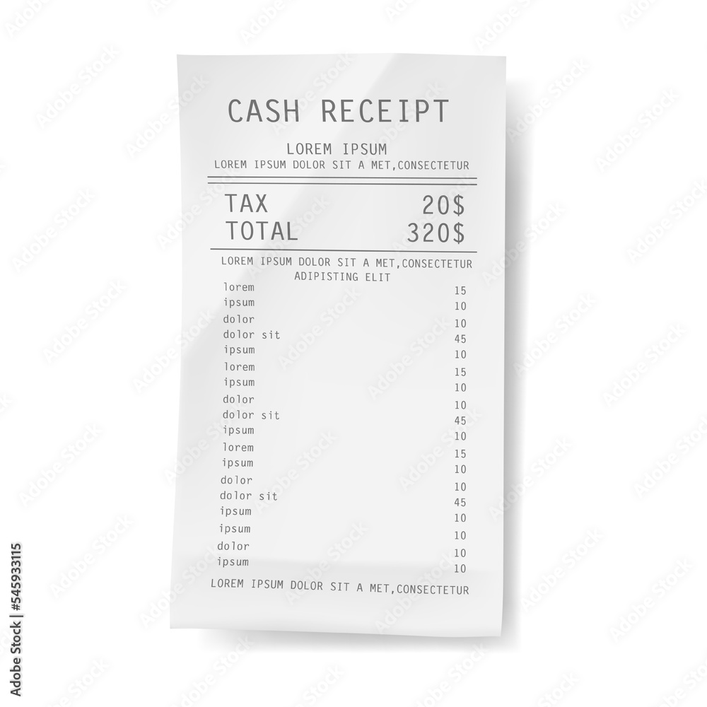 Paper print check, cash receipt template, bill vector element. Pay ...
