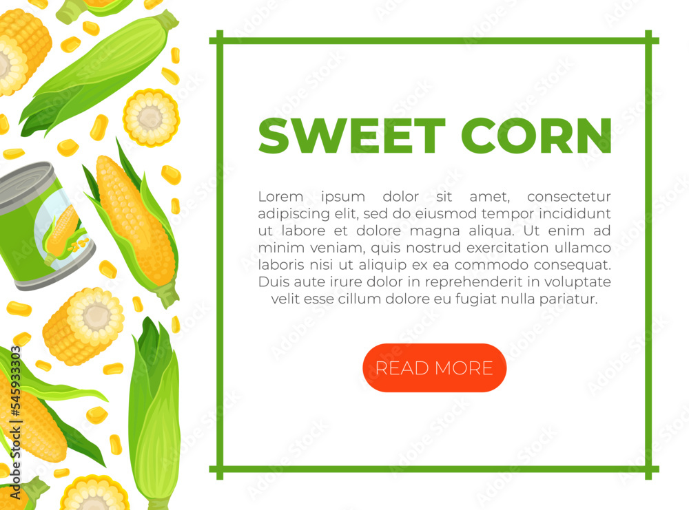 Sweet corn web banner template. Natural organic farm product landing ...