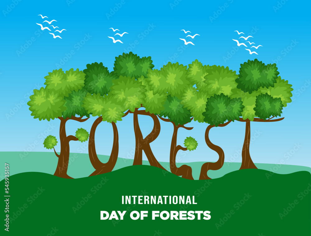 International Day of Forests, 21 March, vector art illustration ...