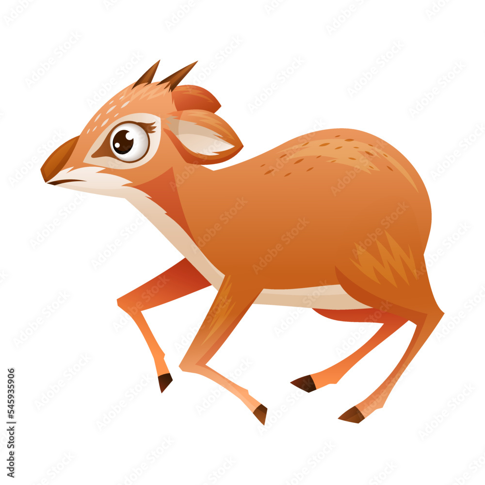 Running Brown Dik-dik as African Small Antelope with Horns Vector Illustration Stock Vector ...