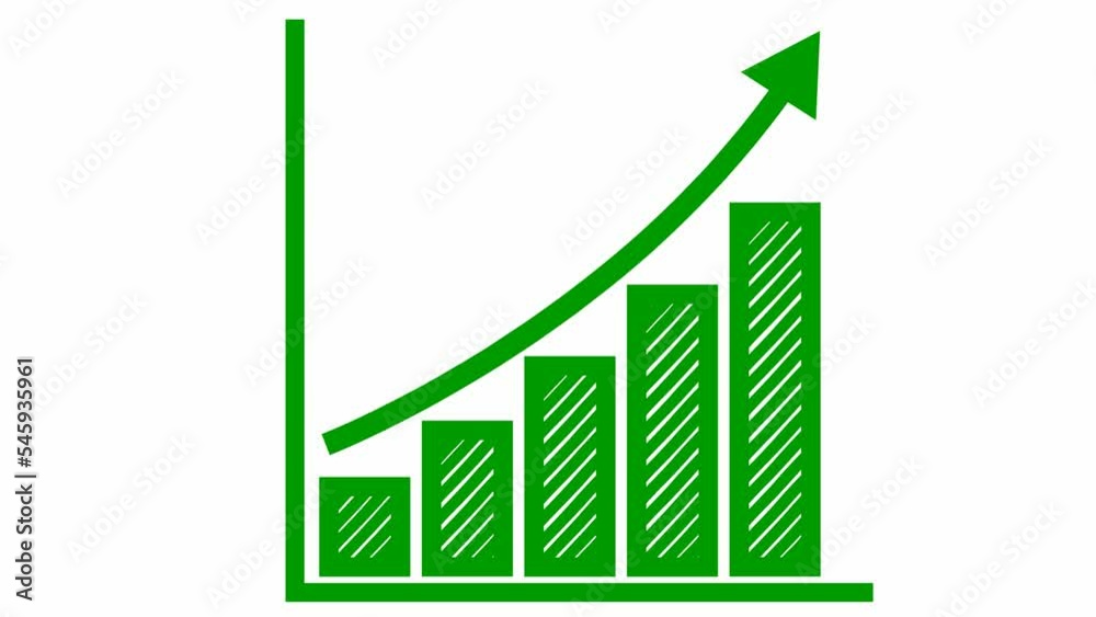 Animated financial growth chart with trend line graph. green symbol ...