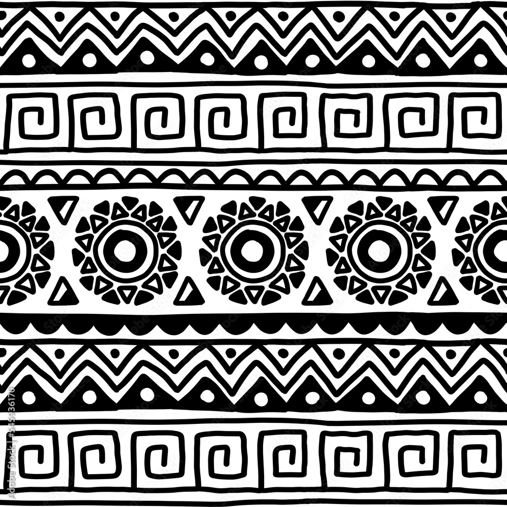 Aztec tribal black and white seamless pattern. Native American ...