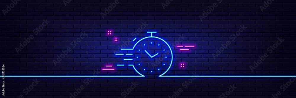 Neon light glow effect. Timer line icon. Time management sign ...