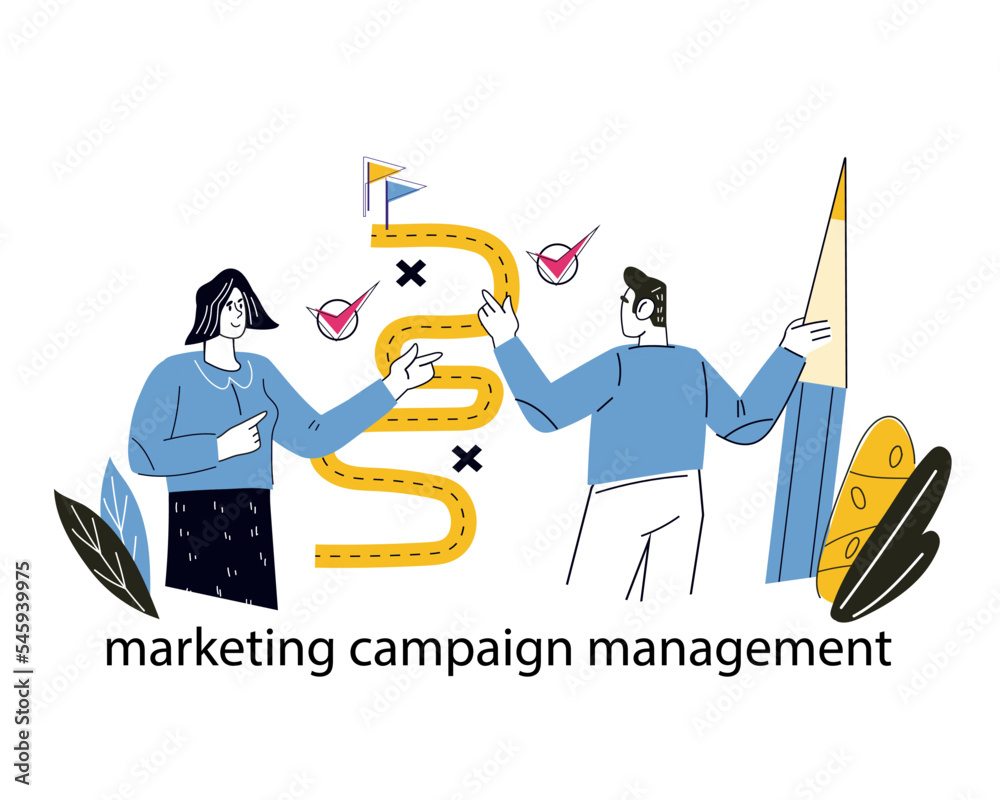 Marketing campaign management and digital marketing plan concept, flat ...