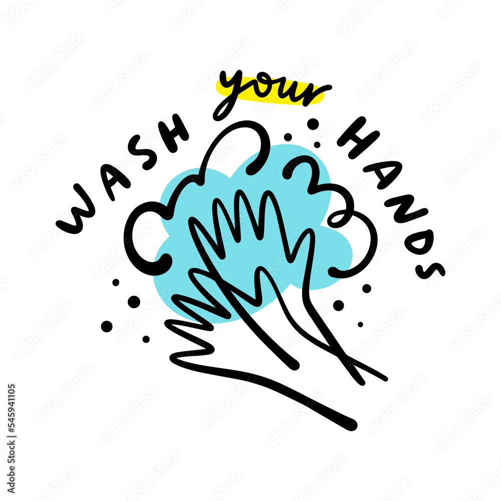 Hand drawn self care doodle art soap and lettering text about washing ...