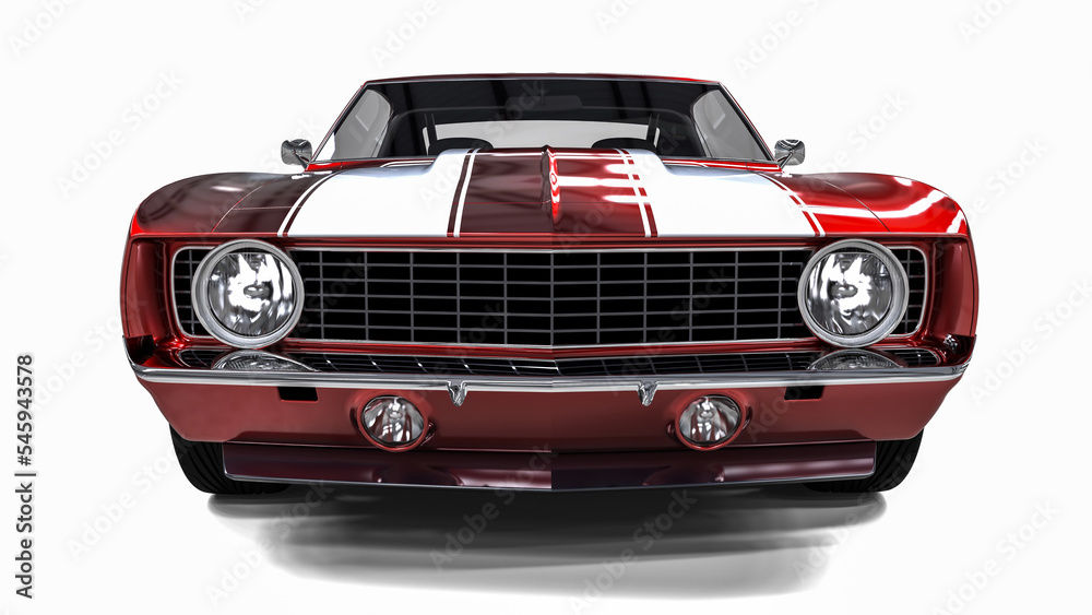 3D realistic illustration. Muscle red car rendering isolated on white ...