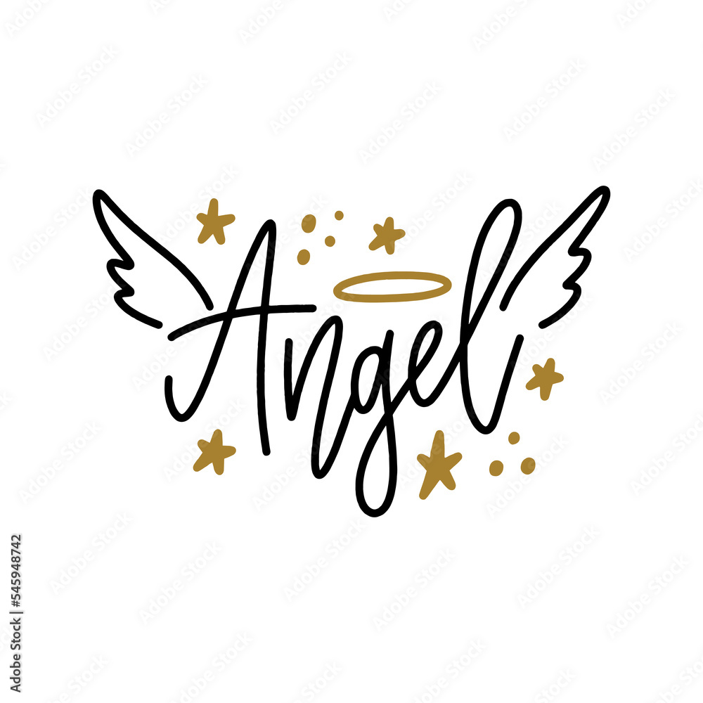 Angel lettering teen age youth text girl concept with wings and nimbus ...