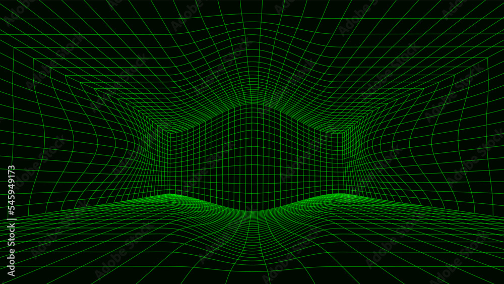 Wireframe deformed room on the white background. Optical illusion ...