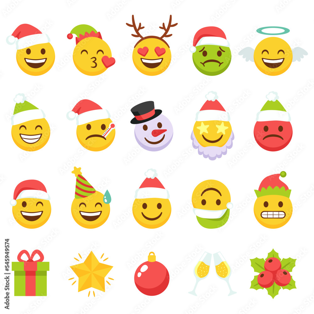 Christmas emojis flat icons set. Pictogram, logogram, ideogram for ...