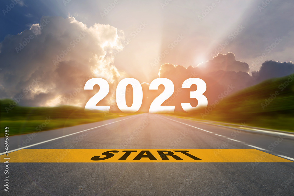 Start to New Year 2023 concept. START word written on highway road in ...
