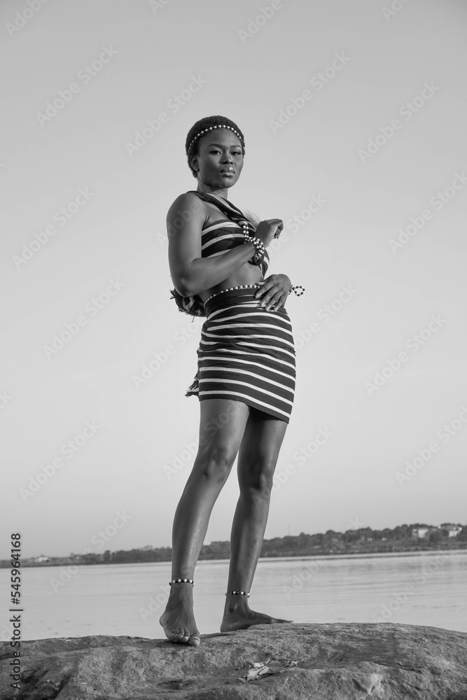 Black and white portrait of beautiful Nigerian woman dressed in Idoma ...