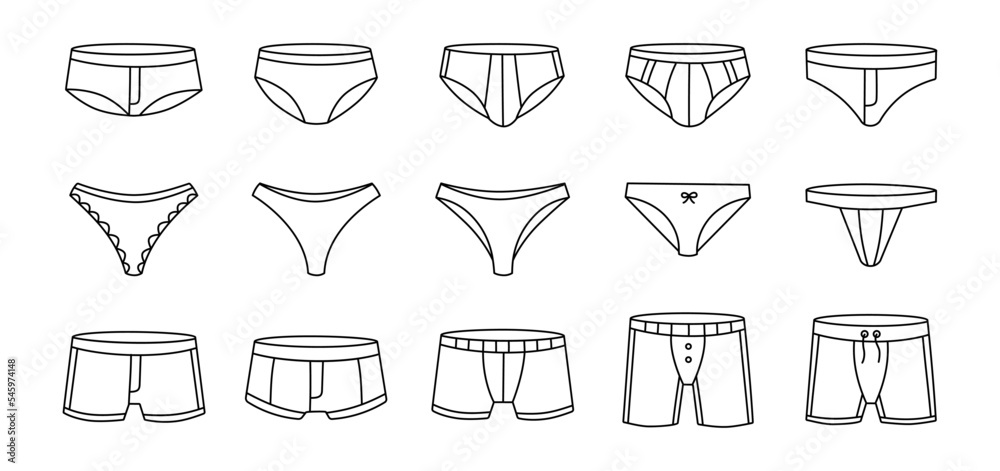 Underpants outline sketch set. Female and male underpants. Personal ...