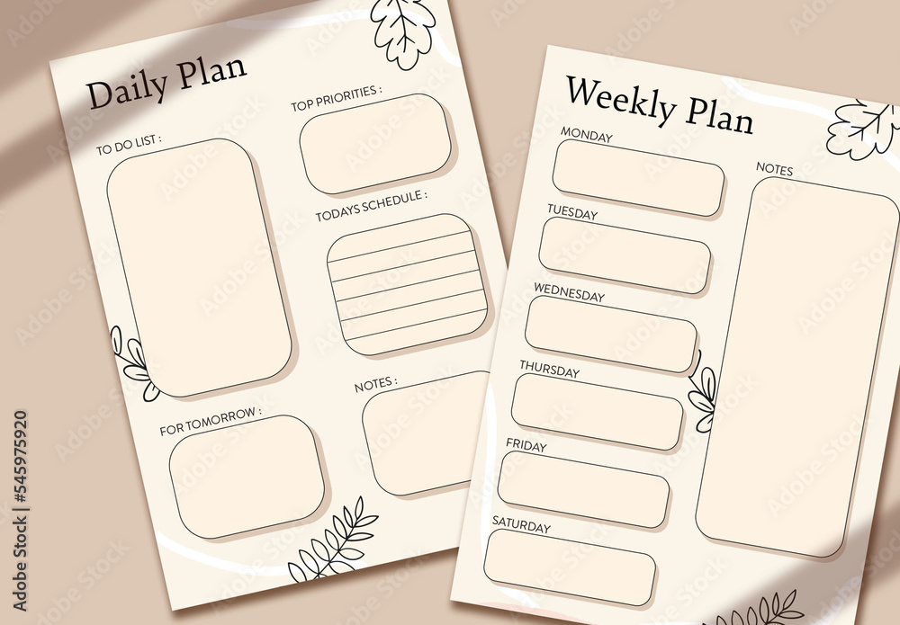 Planner with Leaf illustrations Stock Template | Adobe Stock