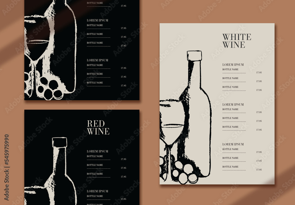 White and Red Wine menu with illustration Stock Template | Adobe Stock