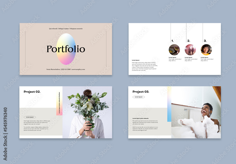 Beige And White Accent Portfolio Stock Template | Adobe Stock