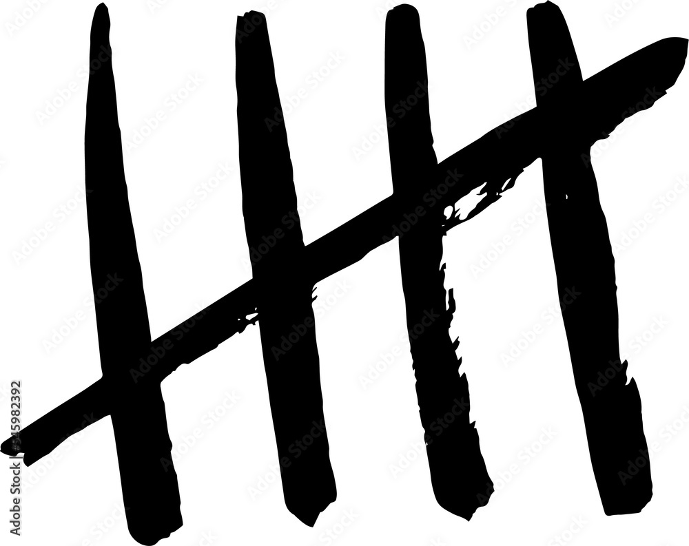 Tally marks. Counting signs on the walls of the prison. Notches for ...