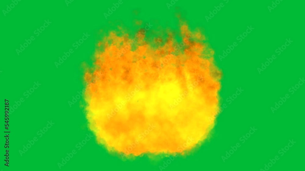 Yellow fire burning illustration on green screen or chroma key ...