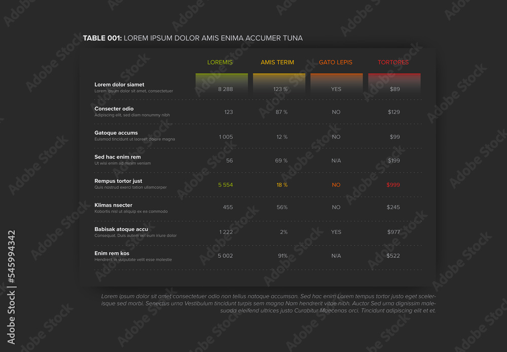 Simple dark flat color data table layout template Stock Template ...