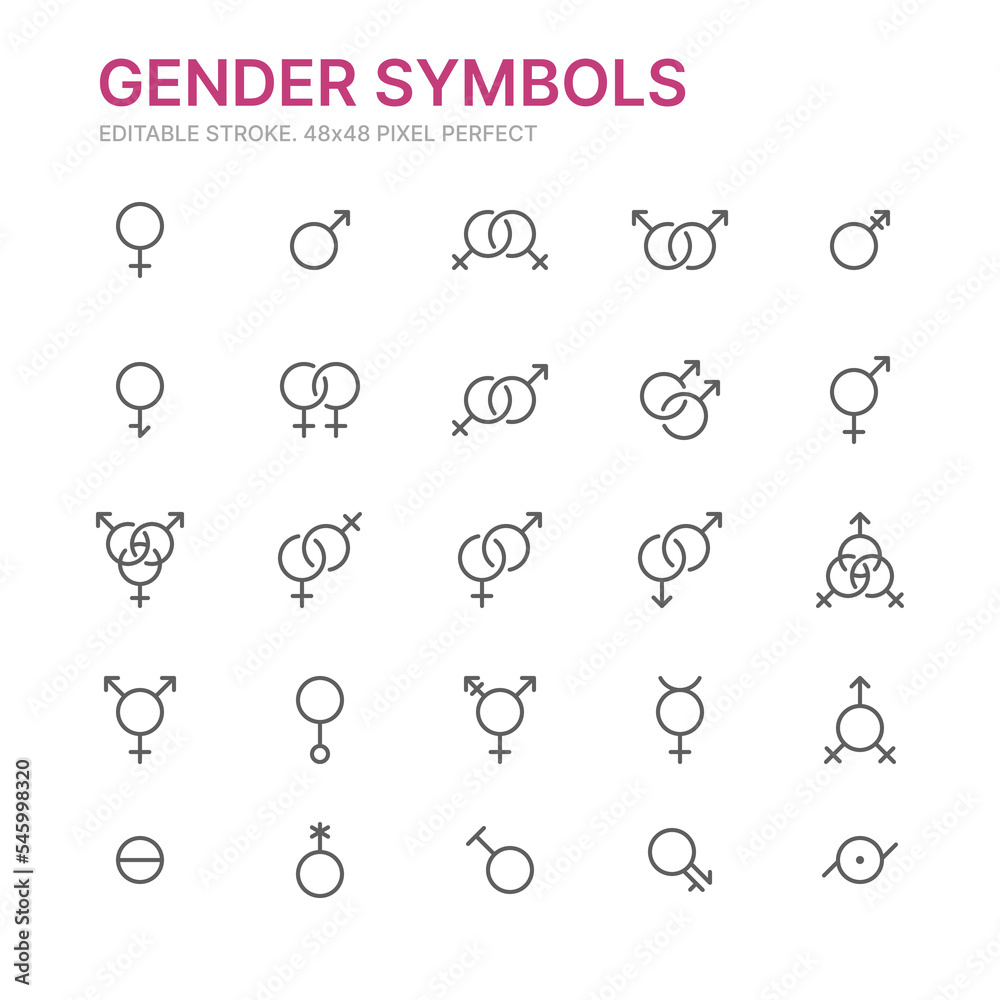 Collection of gender symbols. 48x48 Pixel Perfect. Editable stroke ...